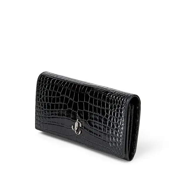 Jimmy Choo Martina Shiny Croc-Embossed Leather Wallet With Jc
