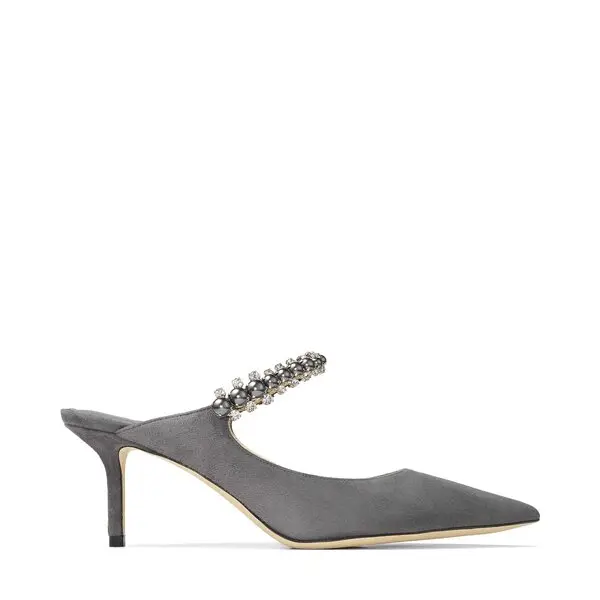 JIMMY CHOO Bing 65 Dusk Suede Mules With Crystal And Pearl Strap