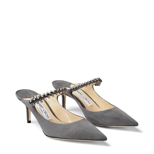 JIMMY CHOO Bing 65 Dusk Suede Mules With Crystal And Pearl Strap