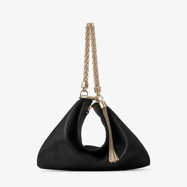 JIMMY CHOO Callie Shimmer Suede Shoulder Bag - Black