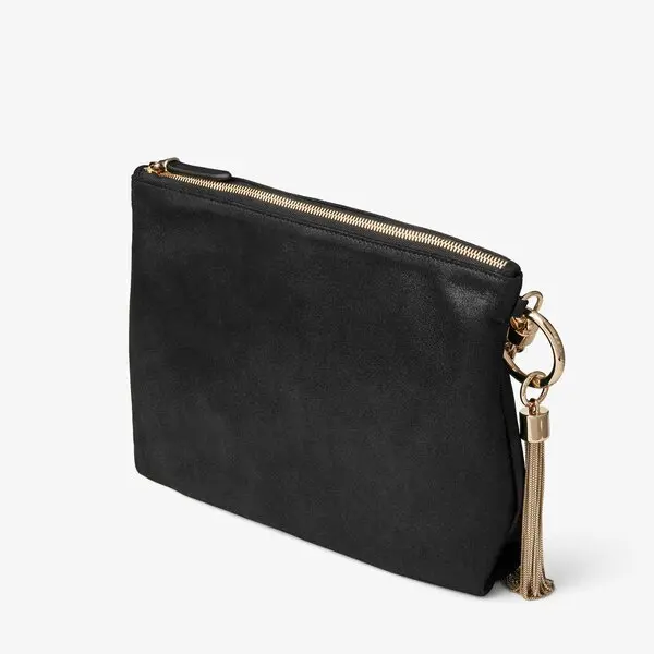 JIMMY CHOO Callie Shimmer Suede Shoulder Bag - Black