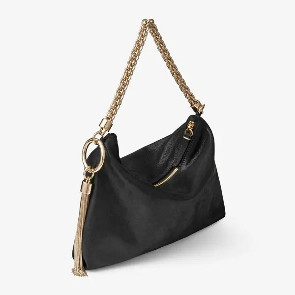 JIMMY CHOO Callie Shimmer Suede Shoulder Bag - Black