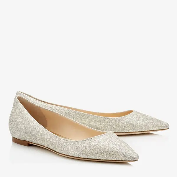 JIMMY CHOO Romy Flat Dusty Glitter Pointy Toe Flats Silver