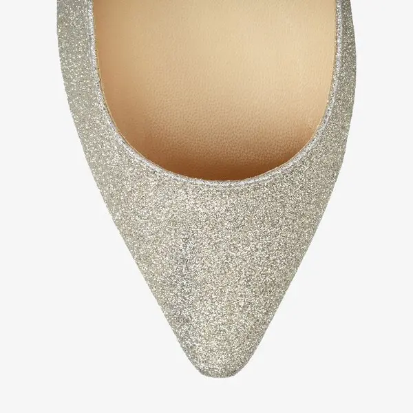 JIMMY CHOO Romy Flat Dusty Glitter Pointy Toe Flats Silver