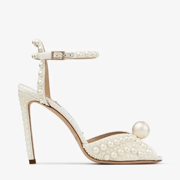 JIMMY CHOO Sacora 100 Pearl Embellished Sandals - Neutral