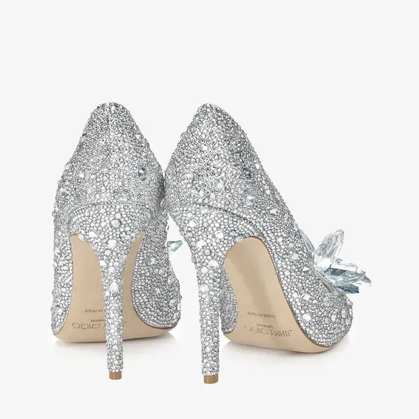JIMMY CHOO Avril Crystal Covered Pointy Toe Pumps - Silver