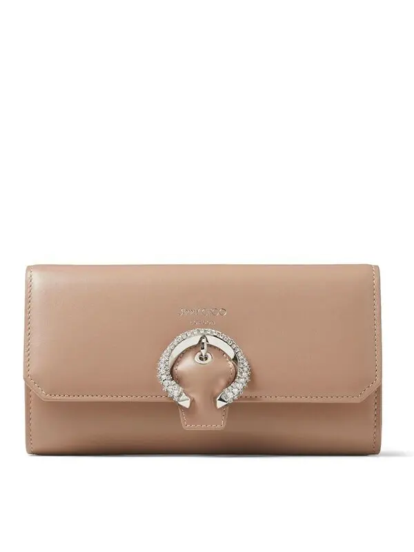 JIMMY CHOO Wallet W/chain Ballet Pink Smooth Calf Wallet With Crystal Buckle