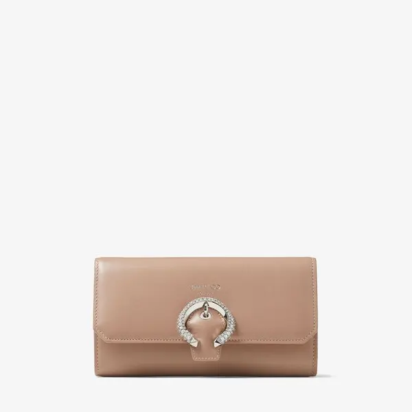 JIMMY CHOO Wallet W/chain Ballet Pink Smooth Calf Wallet With Crystal Buckle