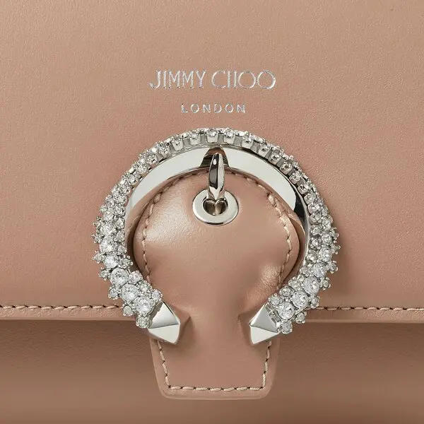 JIMMY CHOO Wallet W/chain Ballet Pink Smooth Calf Wallet With Crystal Buckle