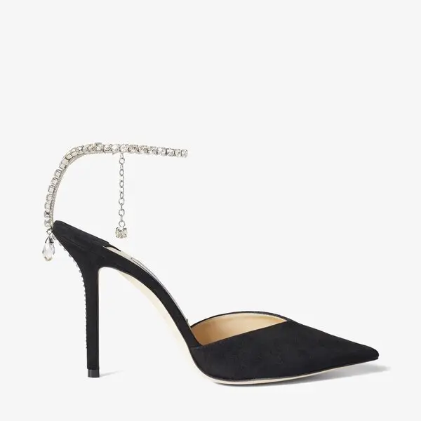 JIMMY CHOO Saeda 100 Suede Pumps With Crystal Embellishment - Black