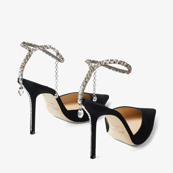 JIMMY CHOO Saeda 100 Suede Pumps With Crystal Embellishment - Black