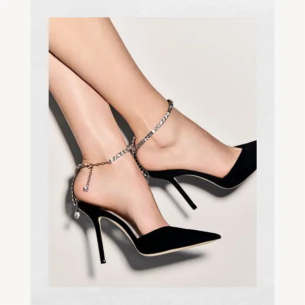 JIMMY CHOO Saeda 100 Suede Pumps With Crystal Embellishment - Black