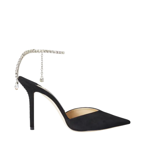 JIMMY CHOO Saeda 100 Suede Pumps With Crystal Embellishment - Black
