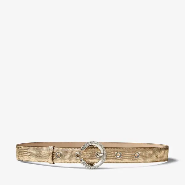 Jimmy Choo Madeline Belt Gold Printed Metallic Lizard Belt  display picture 1