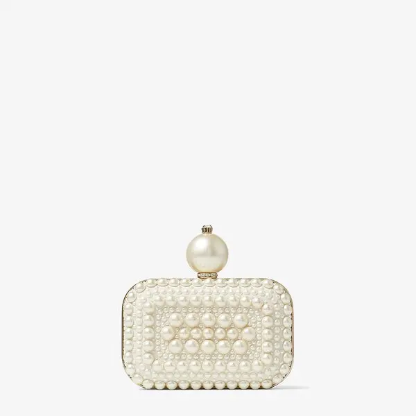 JIMMY CHOO Micro Cloud Suede Clutch With Pearl Embellishments - Neutral