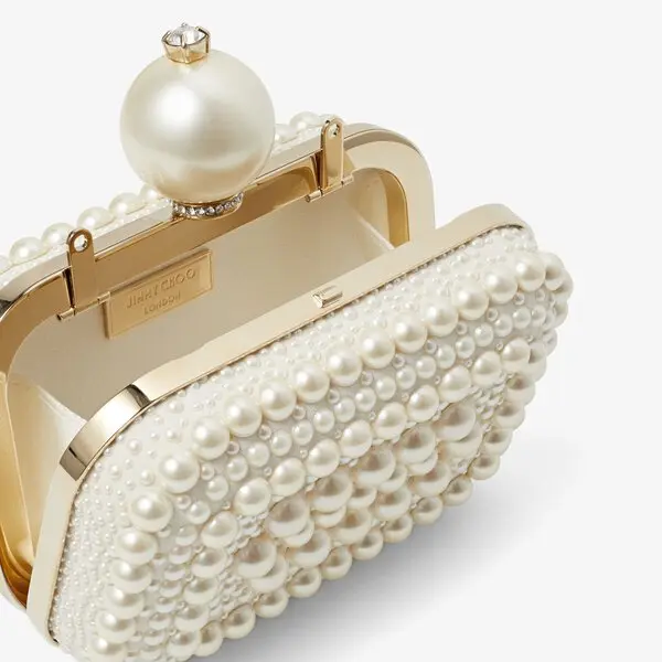 JIMMY CHOO Micro Cloud Suede Clutch With Pearl Embellishments - Neutral
