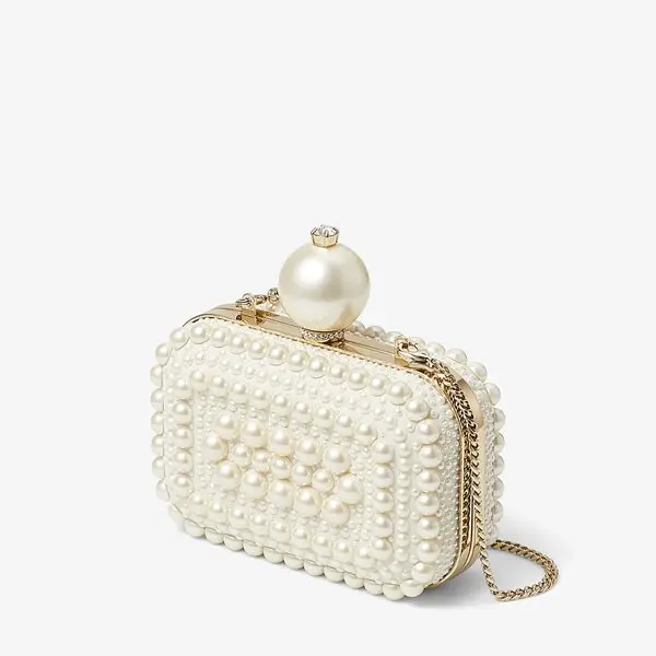 JIMMY CHOO Micro Cloud Suede Clutch With Pearl Embellishments - Neutral