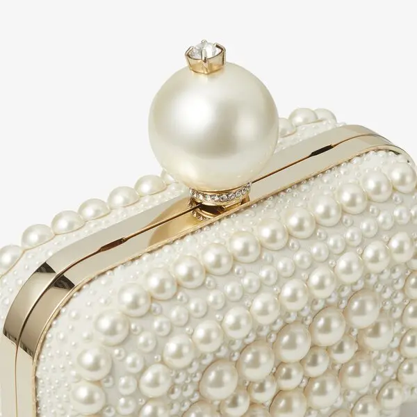 JIMMY CHOO Micro Cloud Suede Clutch With Pearl Embellishments - Neutral