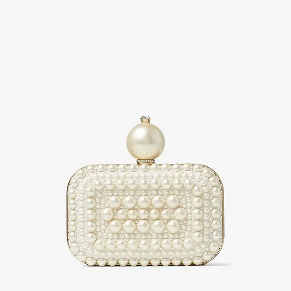 JIMMY CHOO Micro Cloud Suede Clutch With Pearl Embellishments - Neutral