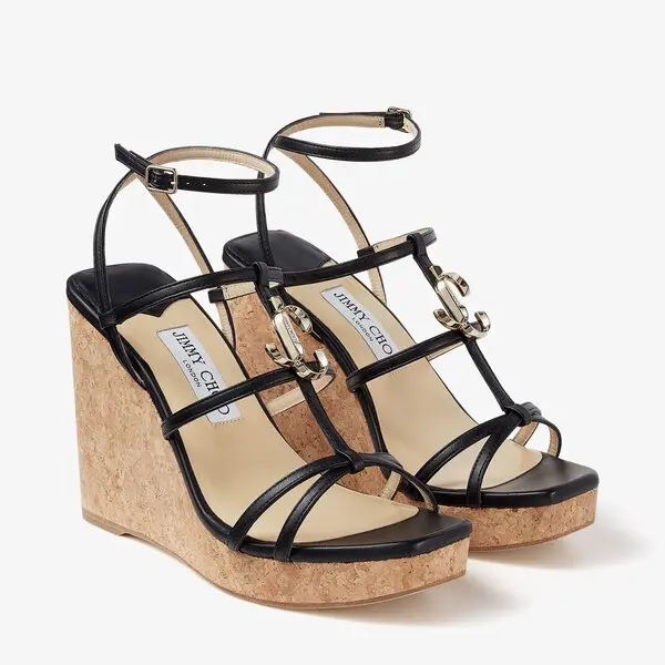 JIMMY CHOO Jc Wedge 110 Nappa Leather Wedges With Jc Emblem