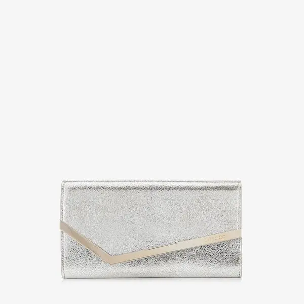 JIMMY CHOO Emmie Glitter Leather Clutch - Silver