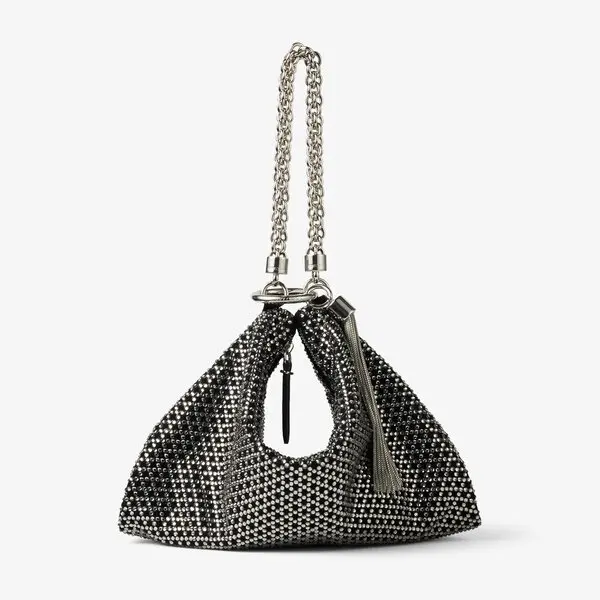 JIMMY CHOO Callie Diamond Motif Crystal Hotfix On Suede Shoulder Bag - Black