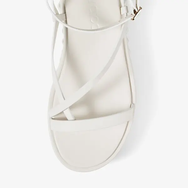 JIMMY CHOO Pine Flat Latte Vachetta Leather Platform Sandals With Pearl Embellishment