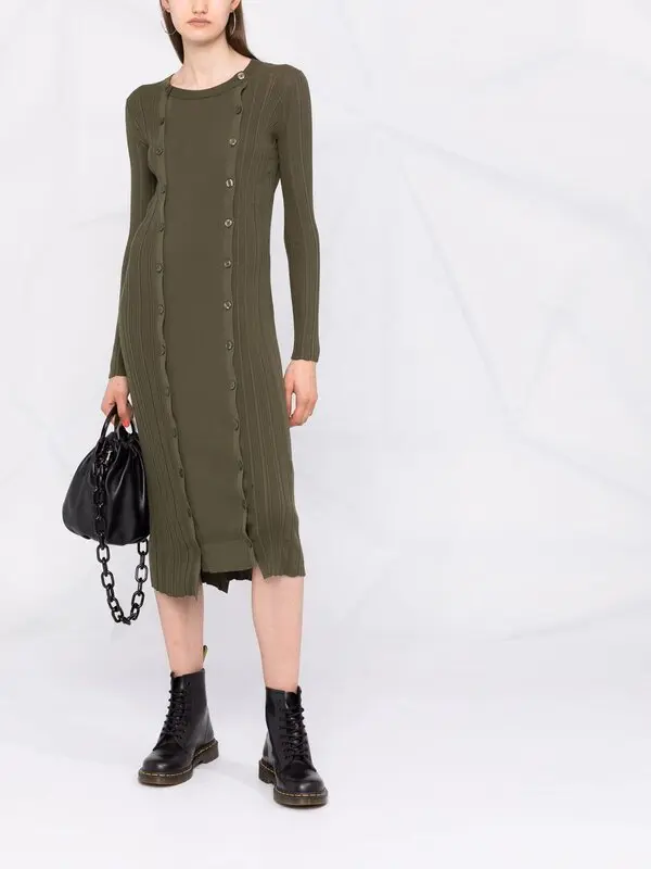 DIESEL® Ribbed-knit Buttoned Panel Dress - Green
