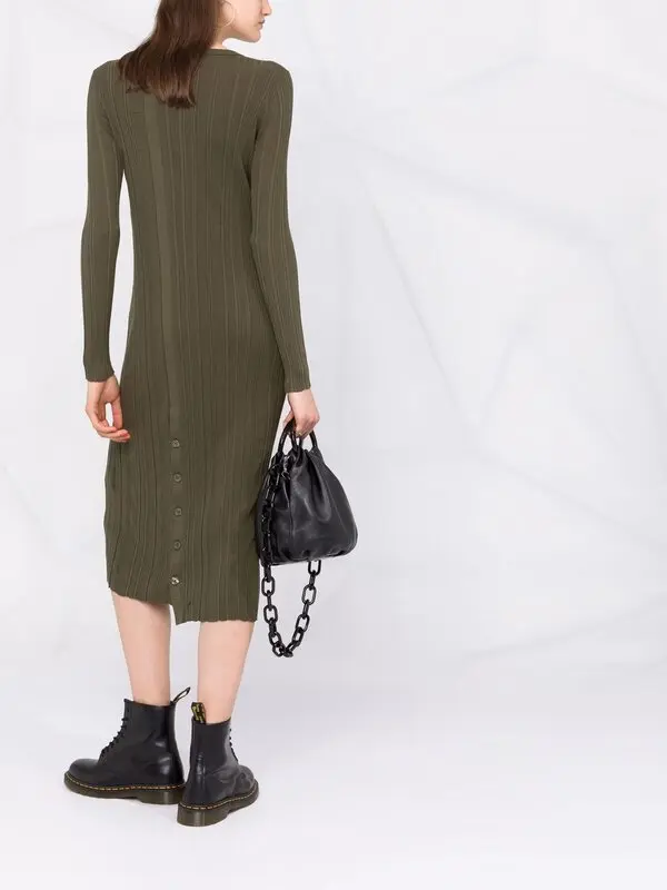 DIESEL® Ribbed-knit Buttoned Panel Dress - Green