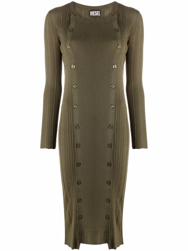 DIESEL® Ribbed-knit Buttoned Panel Dress - Green