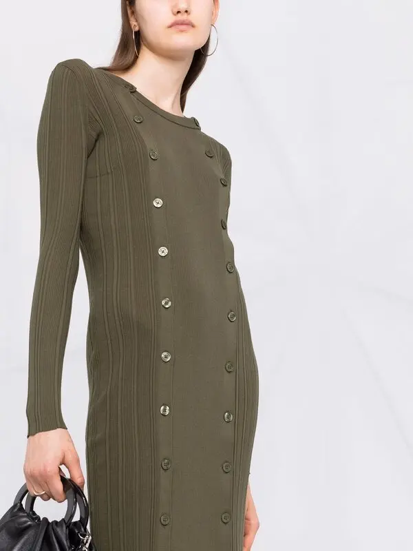 DIESEL® Ribbed-knit Buttoned Panel Dress - Green