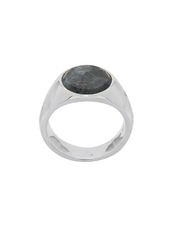 Tom Wood Small Flush Larvikite Circle Ring - Silver