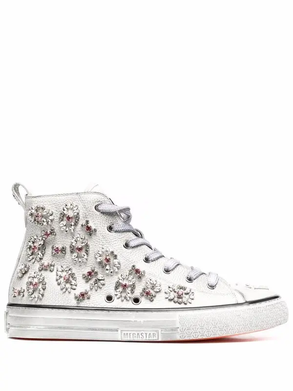 Philipp Plein Crystal-embellished Leather High-top Sneakers - White