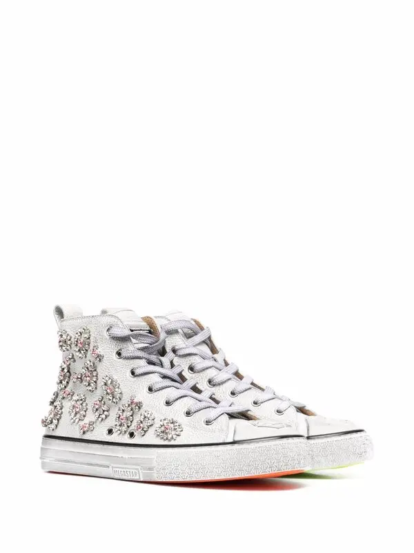 Philipp Plein Crystal-embellished Leather High-top Sneakers - White
