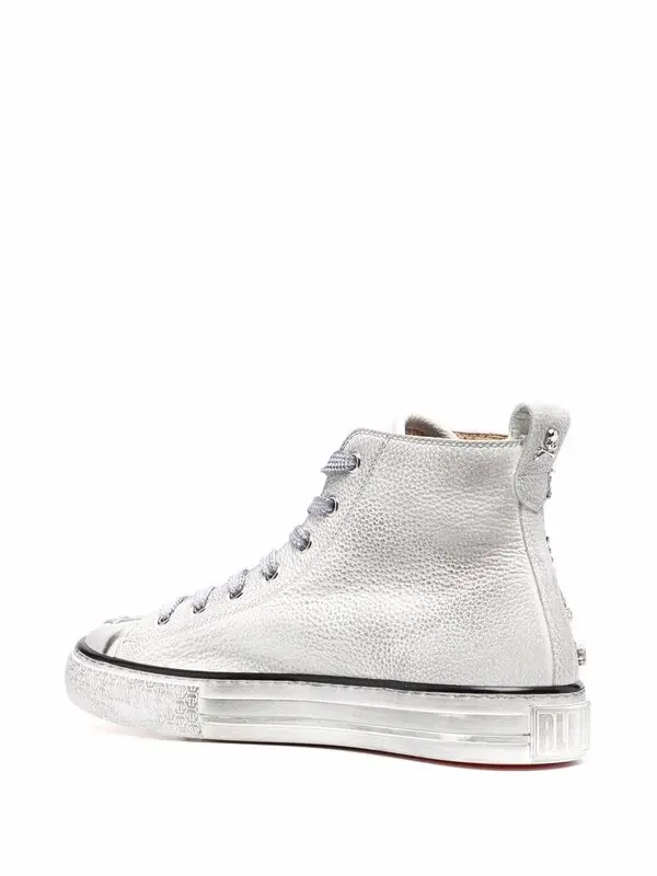 Philipp Plein Crystal-embellished Leather High-top Sneakers - White
