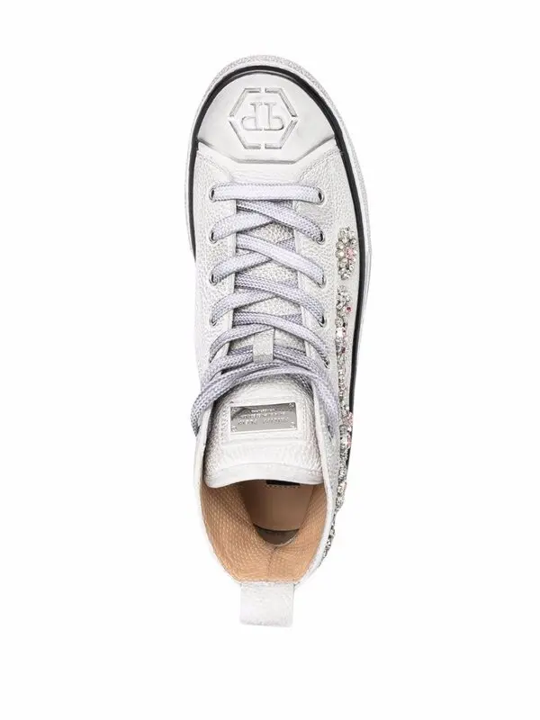 Philipp Plein Crystal-embellished Leather High-top Sneakers - White