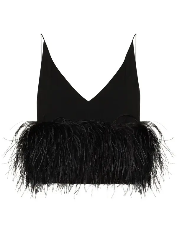 16Arlington Poppy Feather-embellished Top - Black