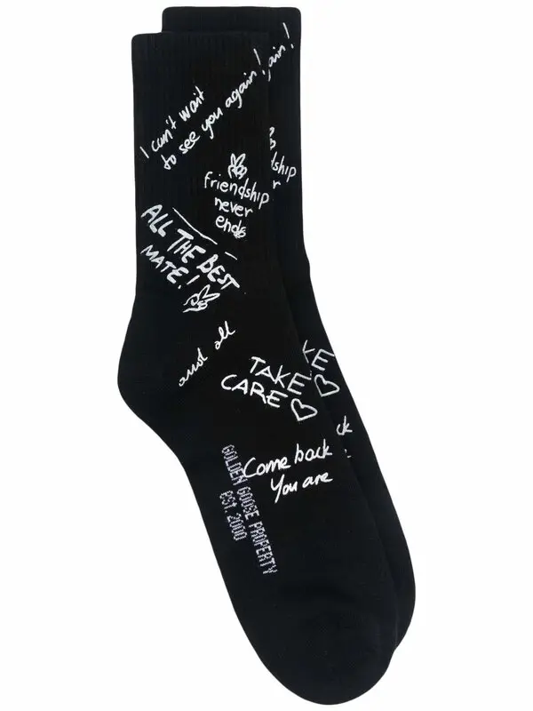 Golden Goose Slogan-print Ribbed-knit Ankle Socks - Black