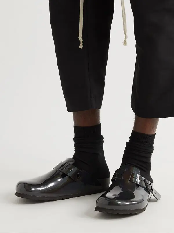 Rick Owens Birkenstock Boston Iridescent Leather Clogs In  display picture 1