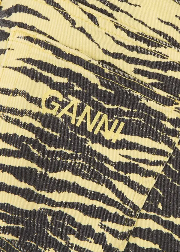 GANNI Zebra-print Stretch-denim Shorts