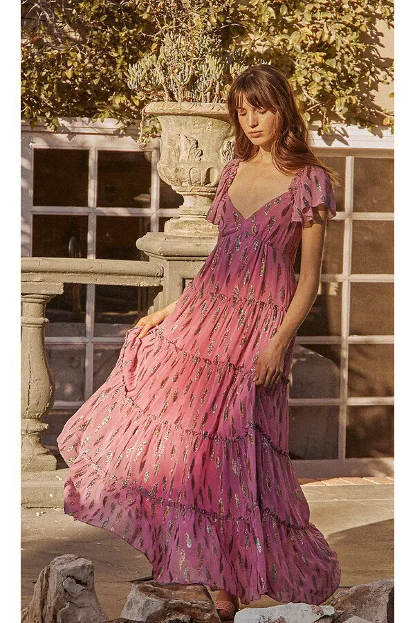 saylor pink maxi dress Saylor Printed Maxi Dress - Pink/combo