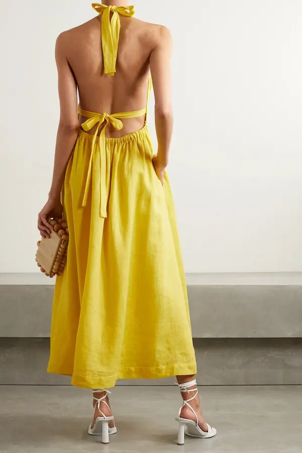 zimmermann shelly halter dress Zimmermann Shelly Halter-Bow Midi Dress - Yellow