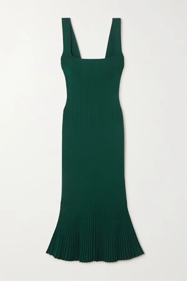 Galvan Atalanta Pleated Midi Dress - Green - 70% Off