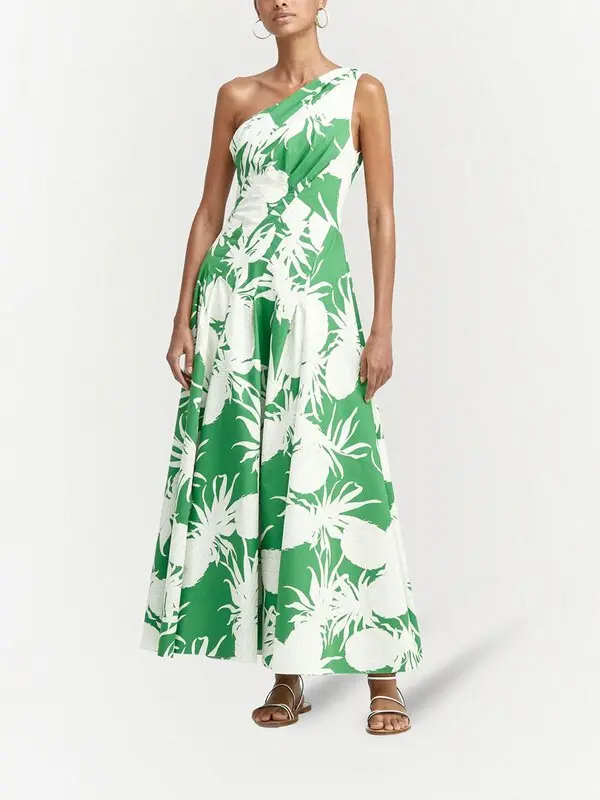 Oscar De La Renta Pineapple Print One-shoulder Dress