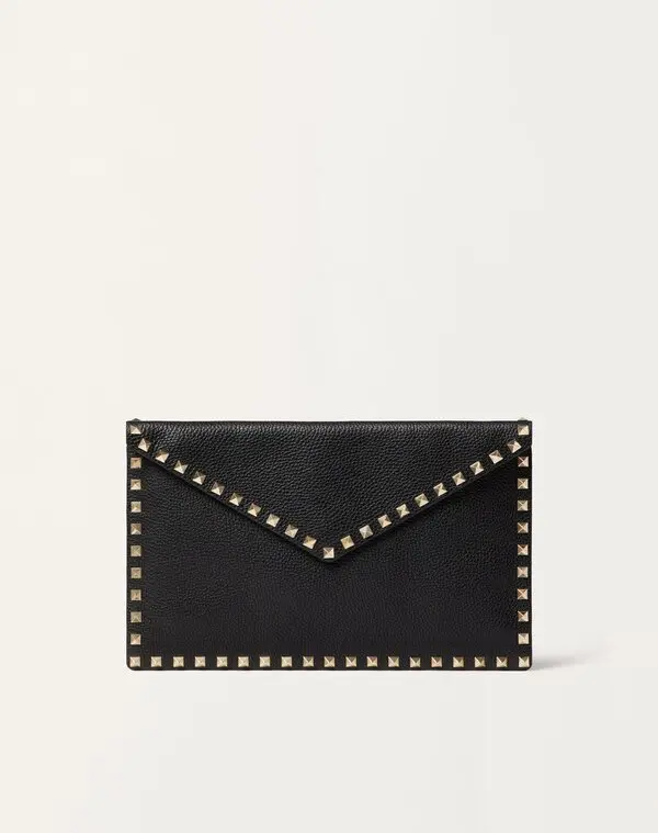 Valentino Garavani Rockstud Grainy Calfskin Envelope Pouch - Black