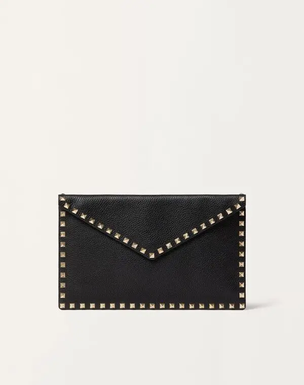 Valentino Garavani Rockstud Grainy Calfskin Envelope Pouch - Black