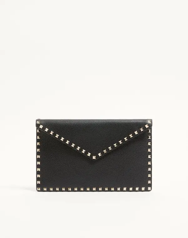 Valentino Garavani Rockstud Grainy Calfskin Envelope Pouch - Black