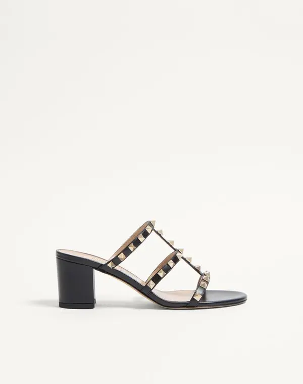 Valentino Garavani Rockstud Calfskin Leather Slide Sandal - Black