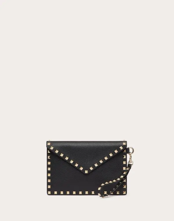 Valentino Garavani Rockstud Grainy Calfskin Pouch - Black