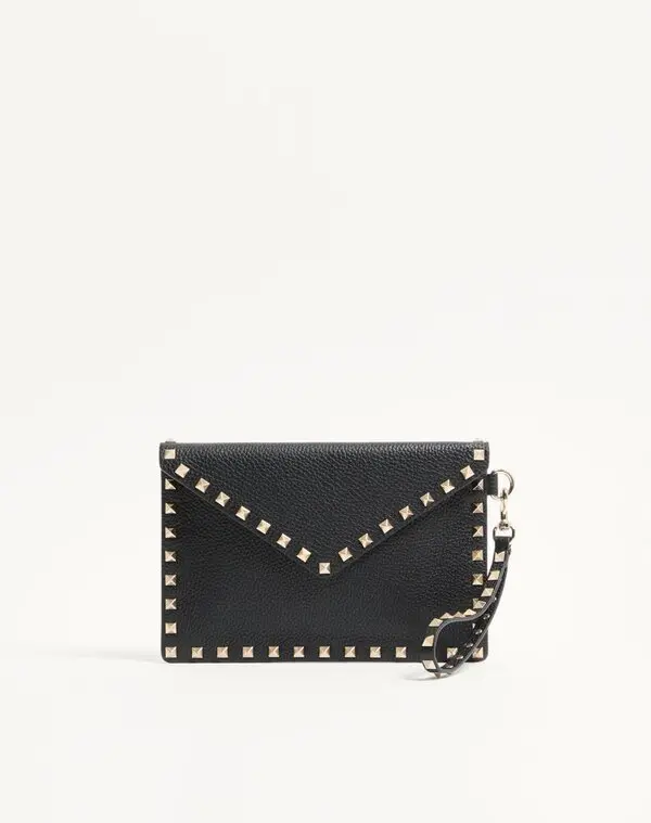 Valentino Garavani Rockstud Grainy Calfskin Pouch - Black